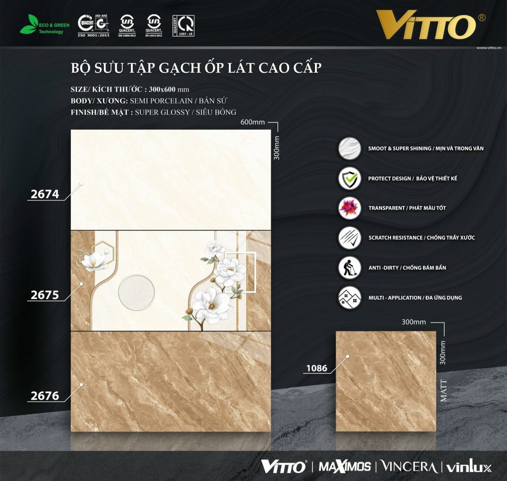 GẠCH ỐP LÁT VITTO 30X60 MÃ 2674-2675-2676 - Gạch Hải Yến